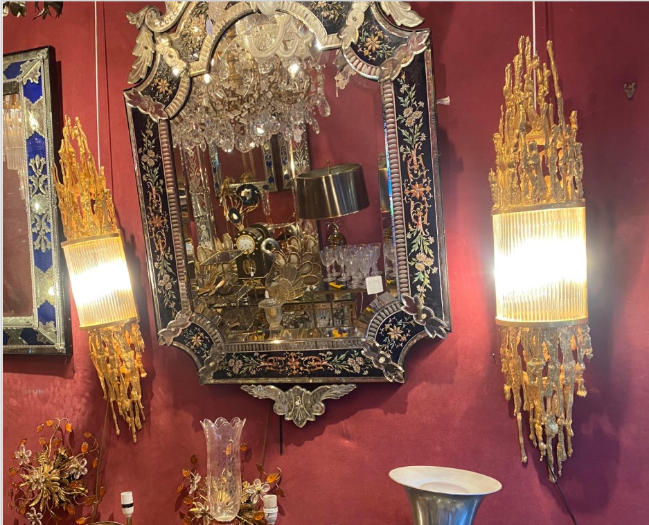 1970′ Pair of Gilt Bronze and Glass Tube Wall Lights by Victor Boeltz ...